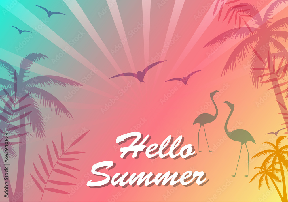 Hello summer poster. Abstract gradient background, vector. Modern hello ...