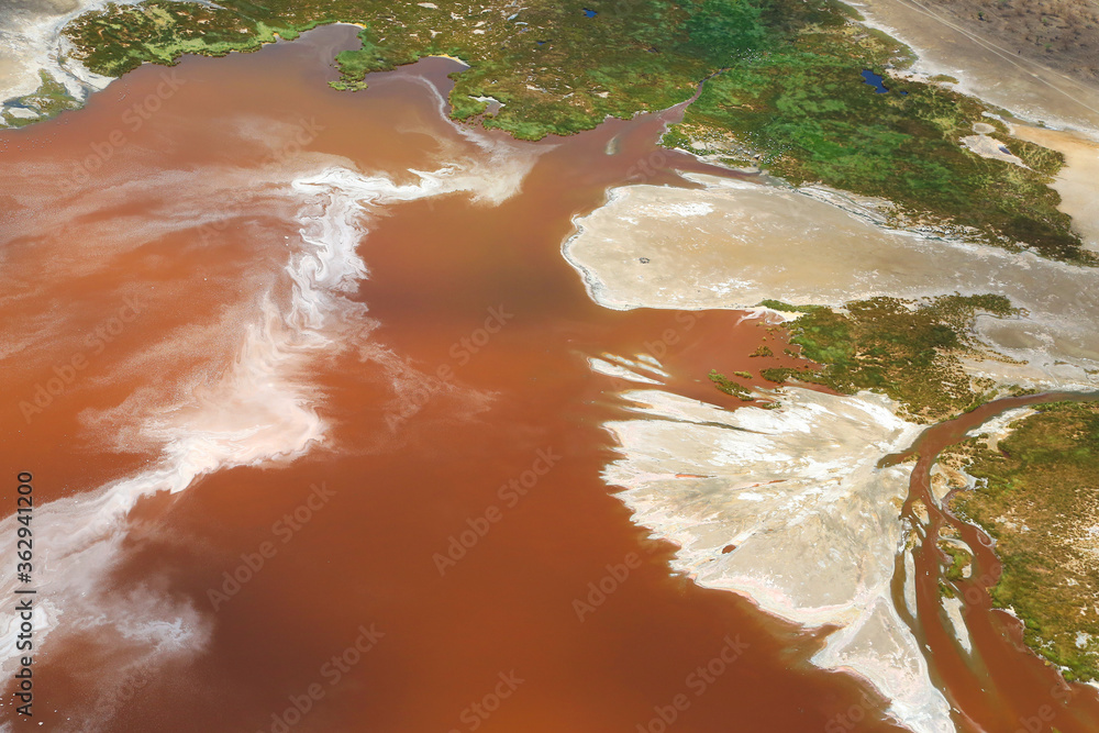 Aerial view of Lake Magadi in the Great Rift Valley of Kenya. Lake ...