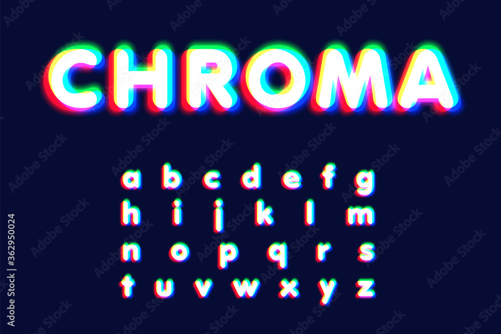 Realistic chromatic aberration font set, vector illustration Stock ...
