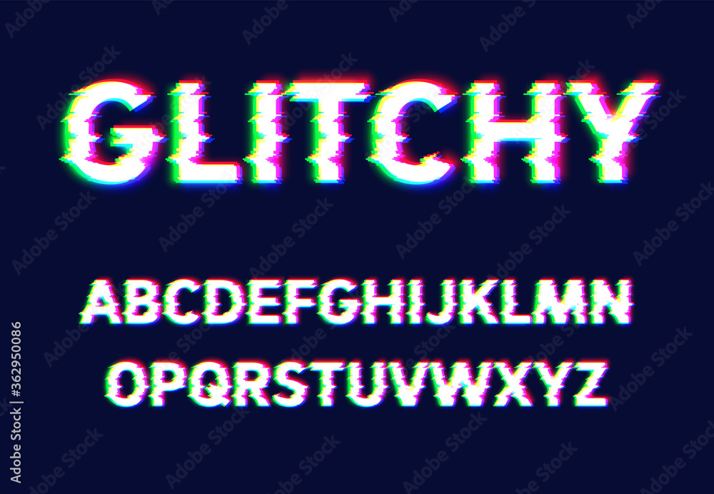 Realistic glitch font set, vector illustration Stock Vector | Adobe Stock