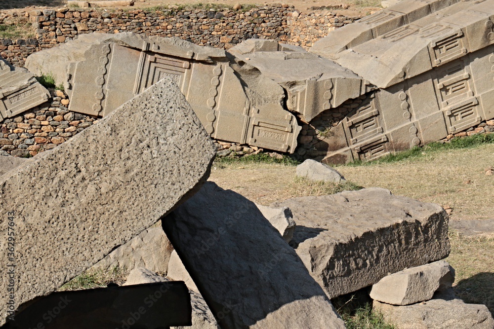 Huge ruins of obelisks in the ancient city of Aksum. Ethiopia. Africa ...