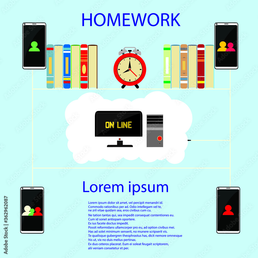 Homework and learning concept vector illustration of sudents using ...