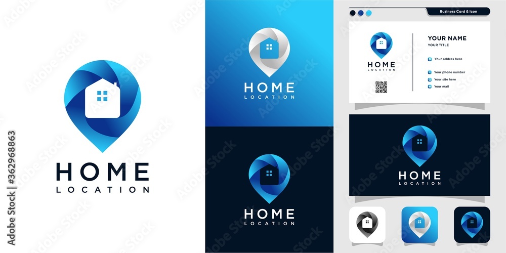 Home location logo and business card design. pin, map, location, home ...
