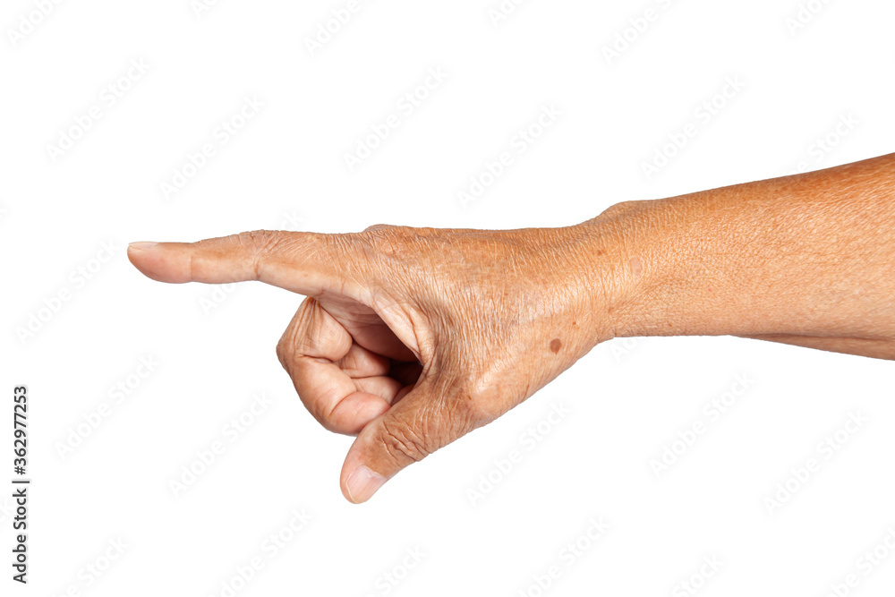 Senior woman's wrinkled hand Isolated on white background With Clipping ...