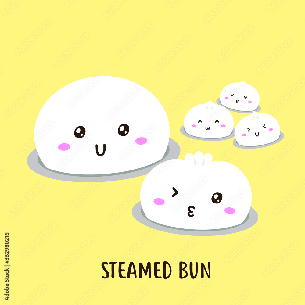 Cute Cartoon Dim Sum Traditional Chinese Dumplings With Funny Smiling