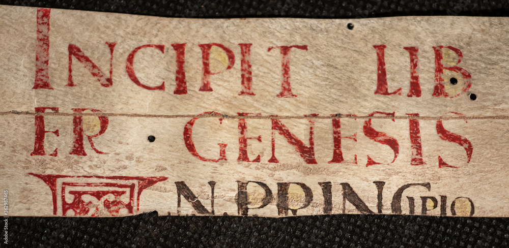 Opening of Genesis from the Old Testament 'Incipit' from a ninth or ...