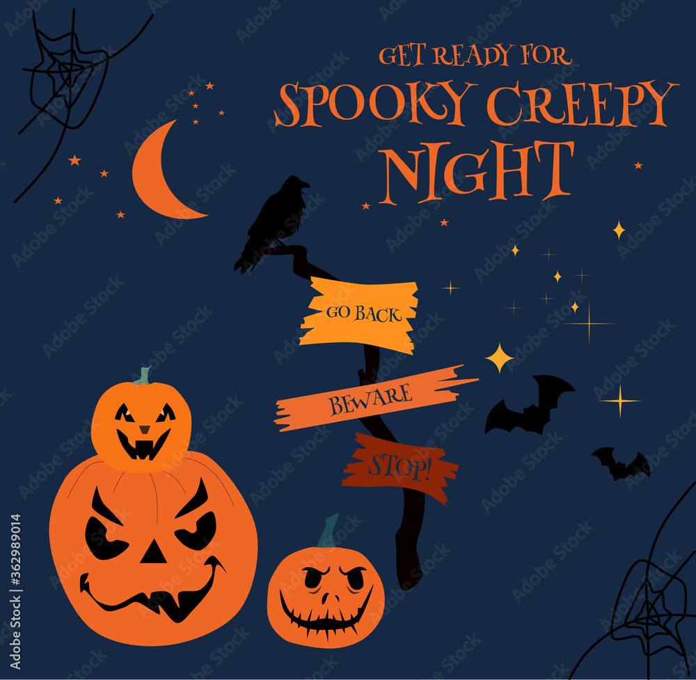 Halloween night party invitation or greeting card with wooden tablets ...