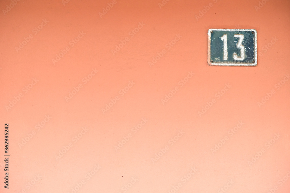 Number 13, thirteen, offset in corner on graded pink background. Stock ...