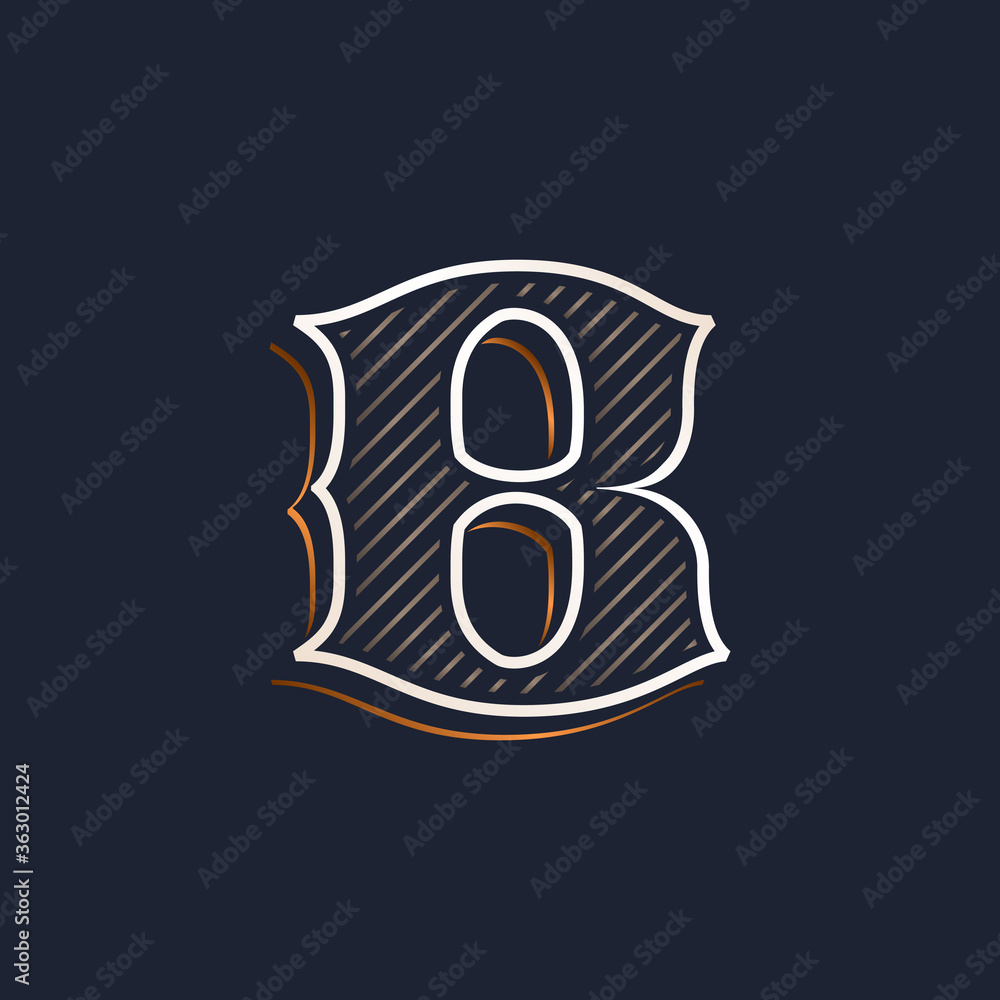 Vintage B letter logo with line decoration. Classic serif lettering ...