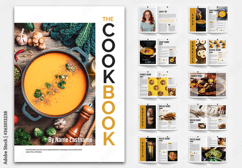 Cookbook Layout with Orange Accents Stock Template | Adobe Stock