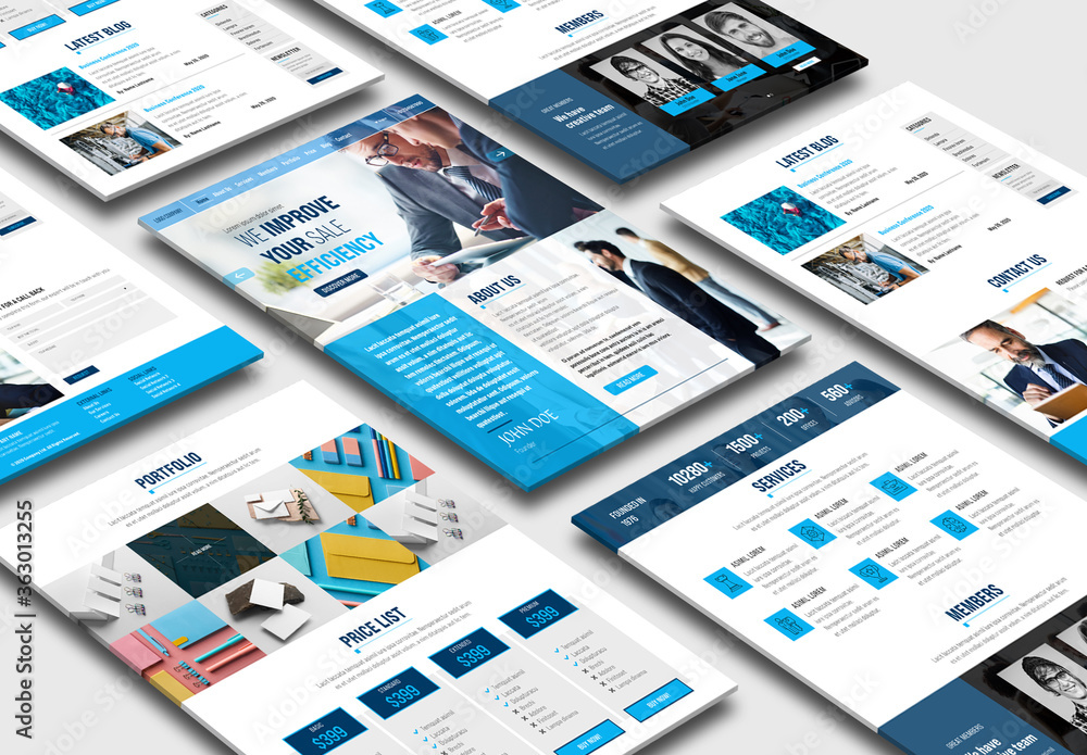 Website Layout with Blue Accents Stock Template | Adobe Stock