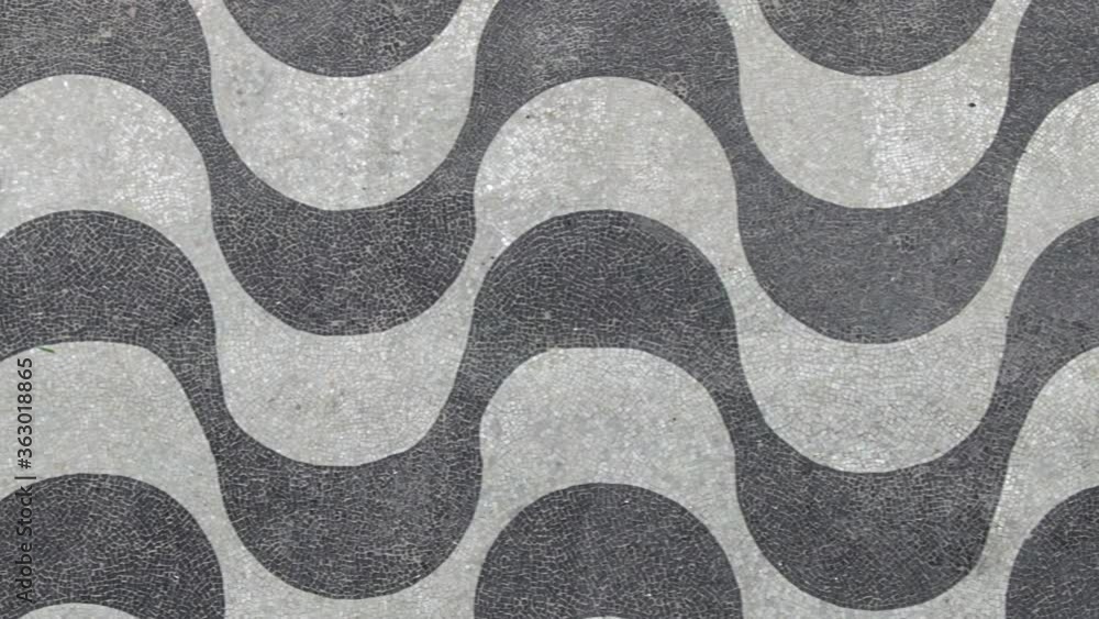 Rio de Janeiro, Brazil, top view of iconic wave pattern mosaic sidewalk ...