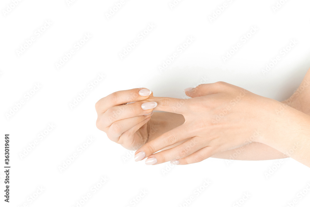 Stretching arms. Healthy workout exercise. Woman hand massage for ...