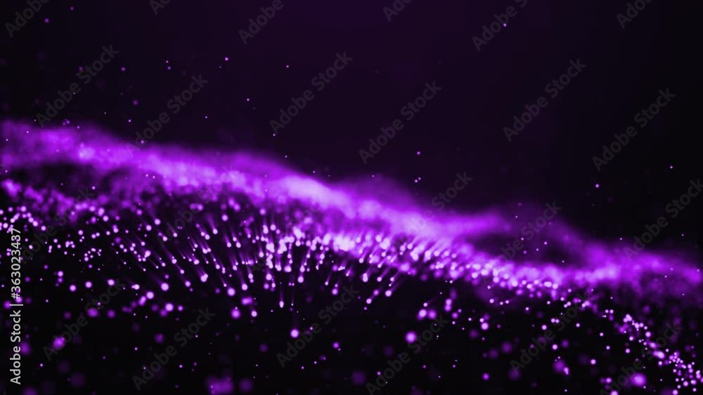 Moving wave of magenta color with flickering particles of different ...