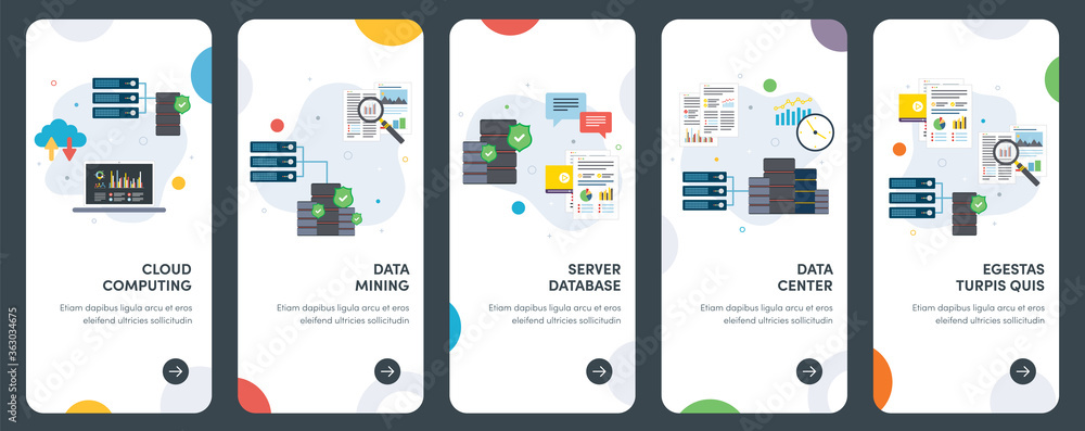 Cloud Computing, data mining and data center. UX, UI vector template ...