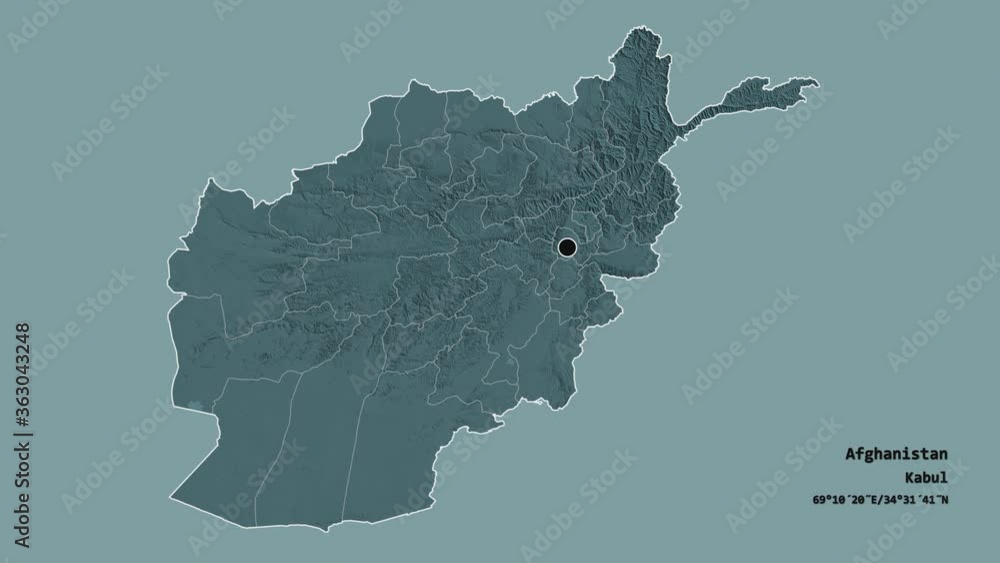 Kabul, province of Afghanistan, with its capital, localized, outlined ...