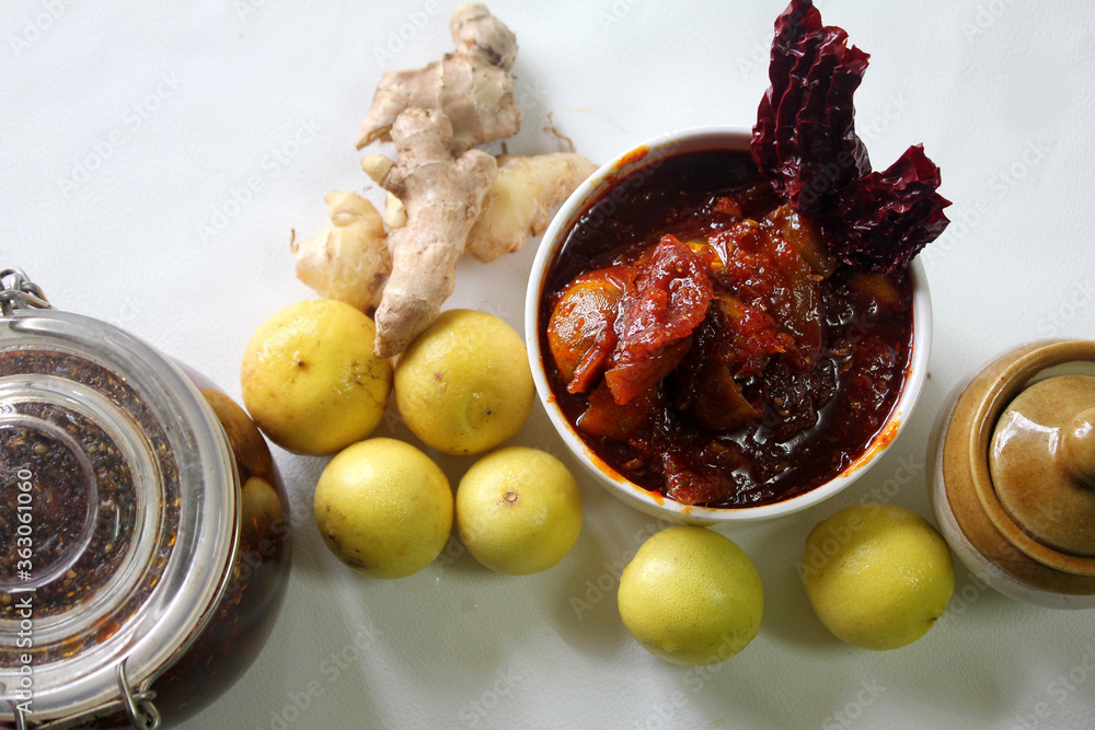 Indian traditional Lemon pickle also known as Nimbu ka Aachar.selective ...