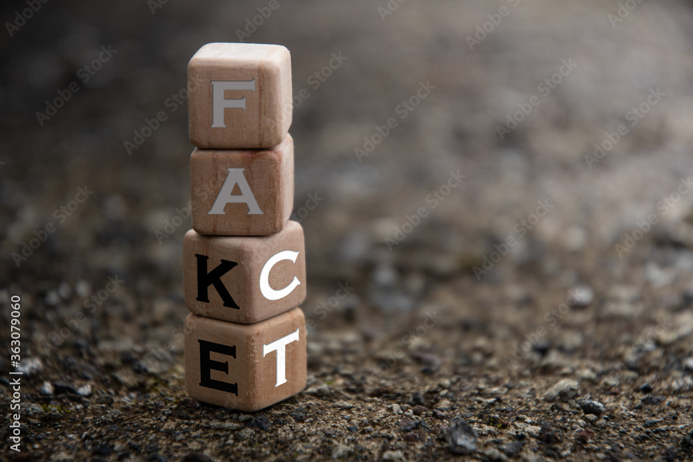 Alphabet in wood Blocks for illustration of Fact or Fake Stock Photo ...