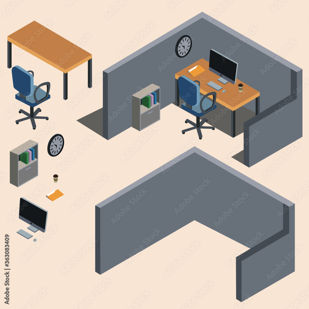 Isometric Office Cubicle Stock Vector | Adobe Stock