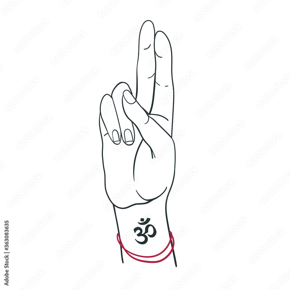Yoga mudras, hand with om symbol, meditation, vector Illustration Stock ...