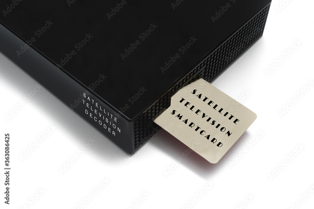 Isolated image of satellite television smart card inserting into the ...