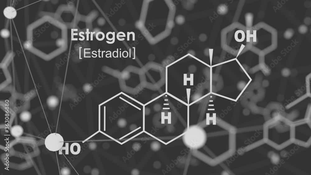 Chemical molecular formula hormone estrogen. Infographics animation ...