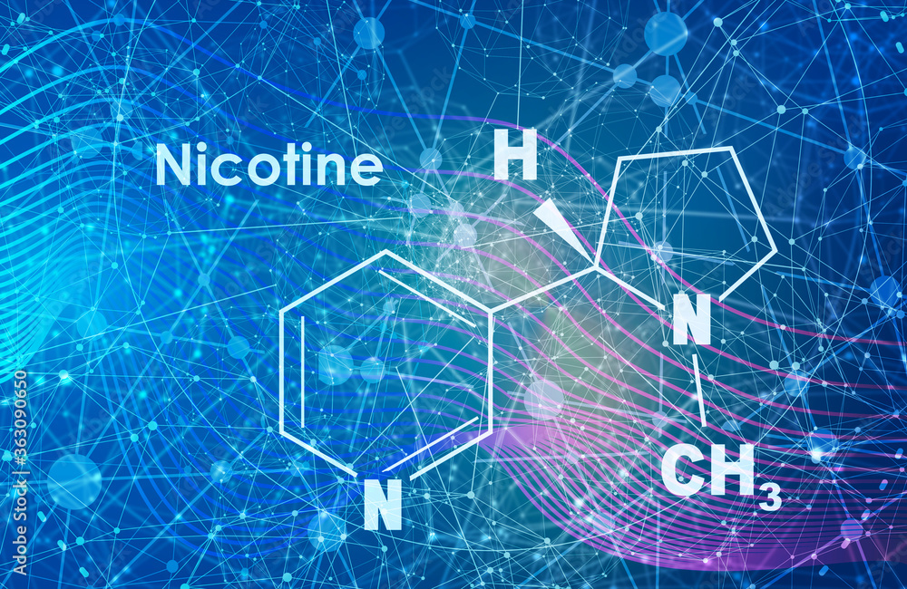 Chemical molecular formula of nicotine. Connected lines with dots ...
