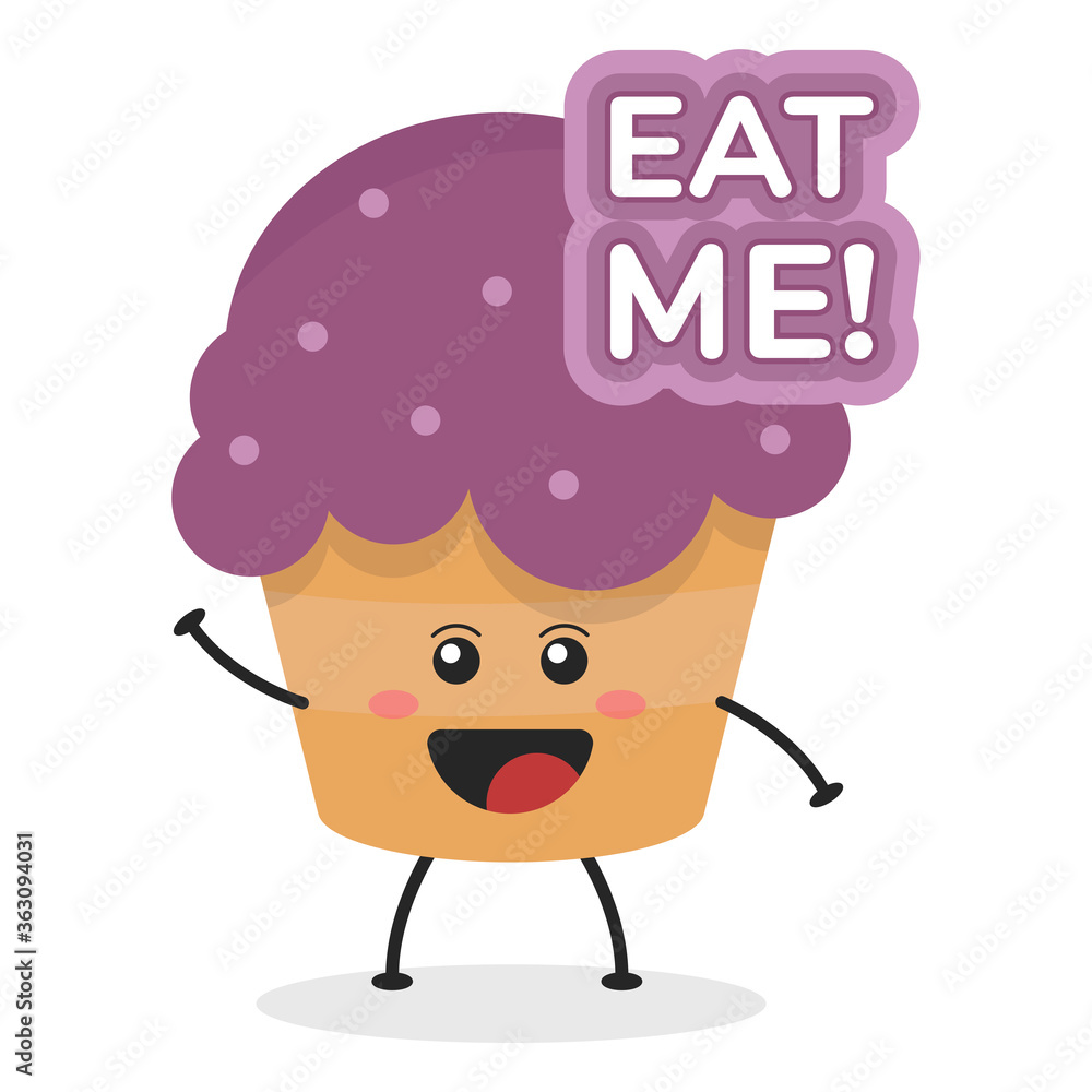 Cute flat cartoon cupcake illustration. Vector illustration of a cute ...