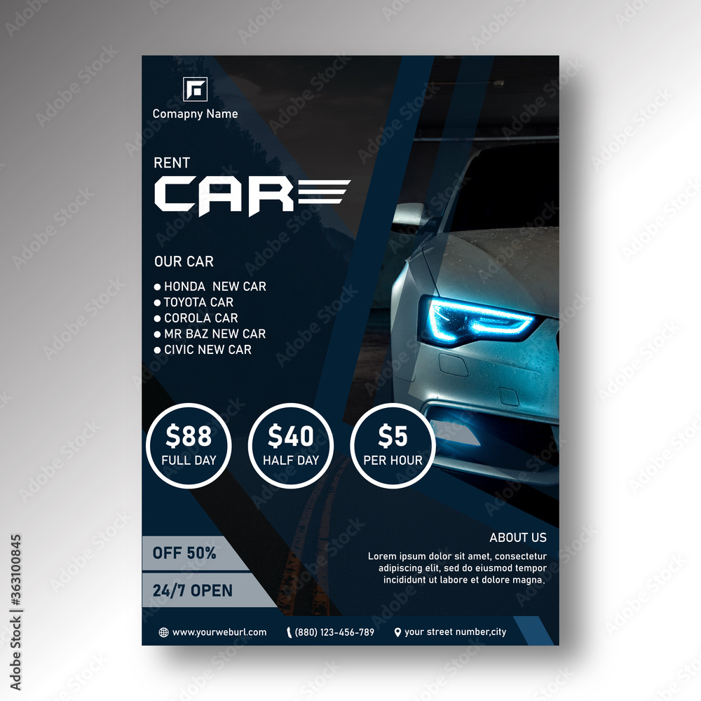 Rent a Car flyer design template vector design, layout template in A4 ...