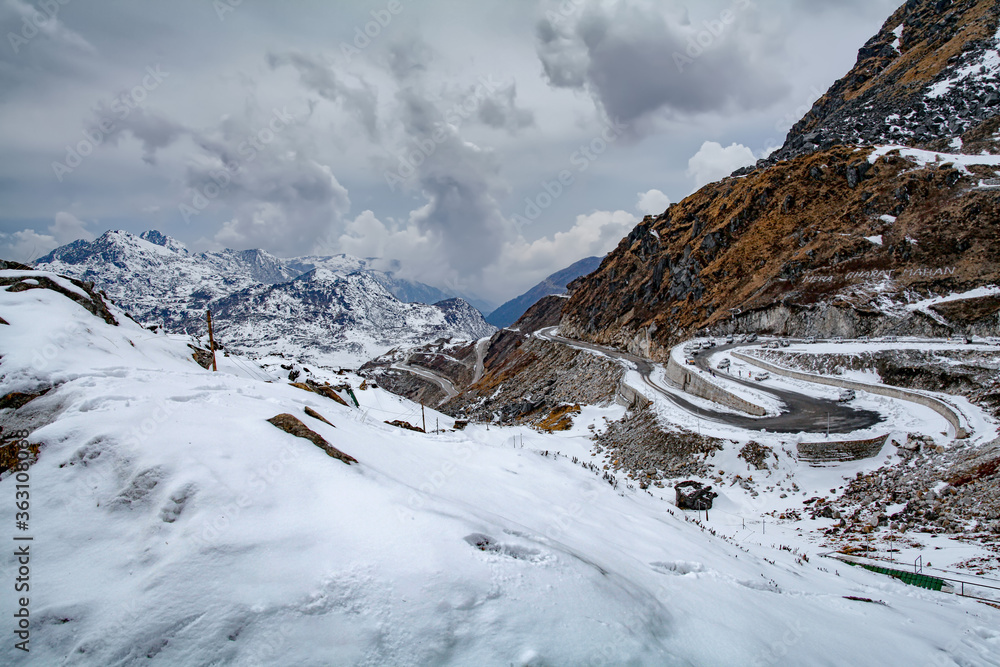 Snowy white peaks of Nathula Pass at Sikkim, India Stock Photo | Adobe ...