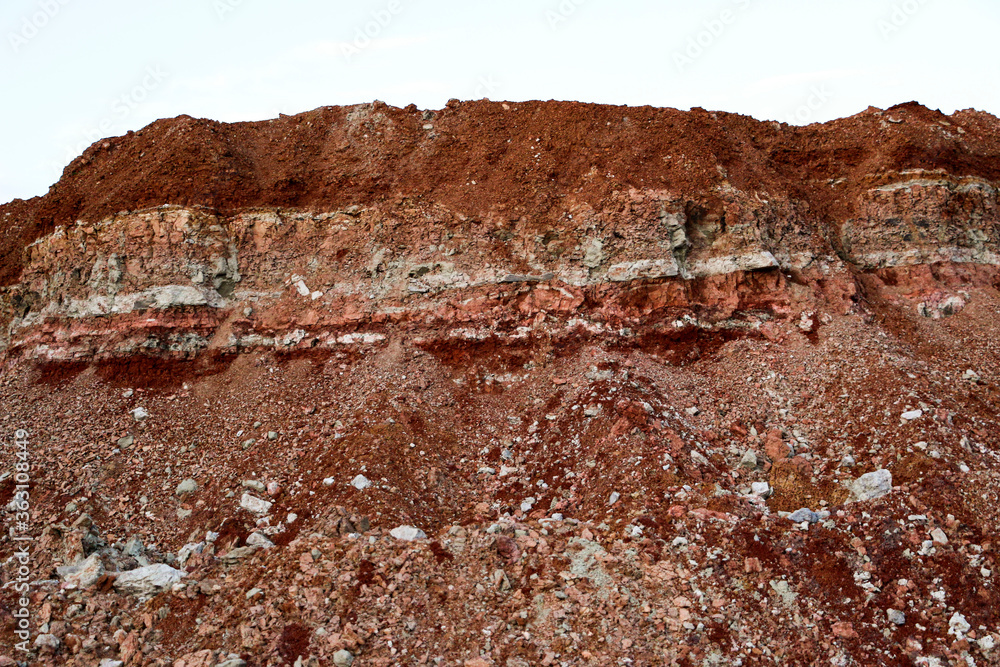 textures of various clay layers underground in clay quarry after ...