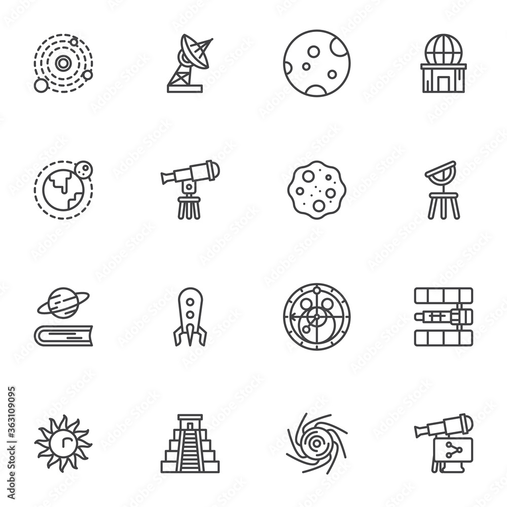 Astronomy and Space line icons set, outline vector symbol collection ...