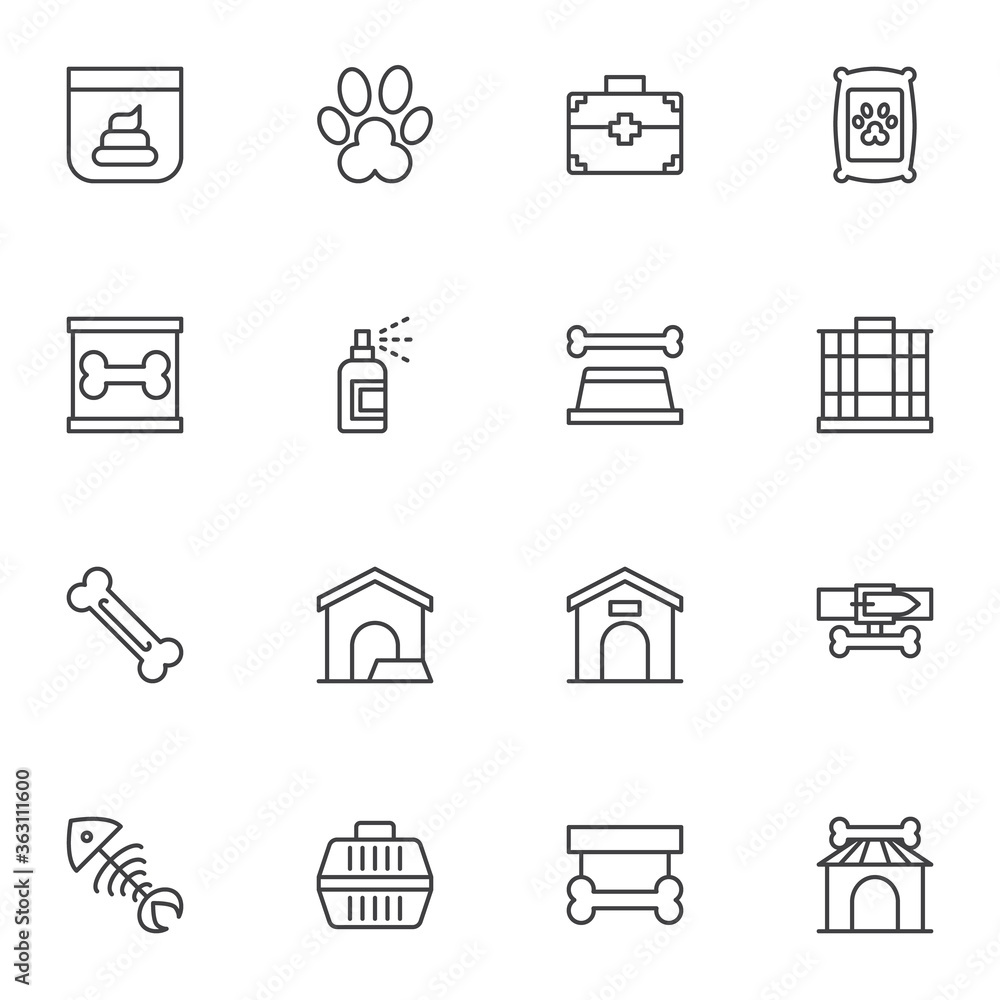 Pet shop line icons set, outline vector symbol collection, linear style ...