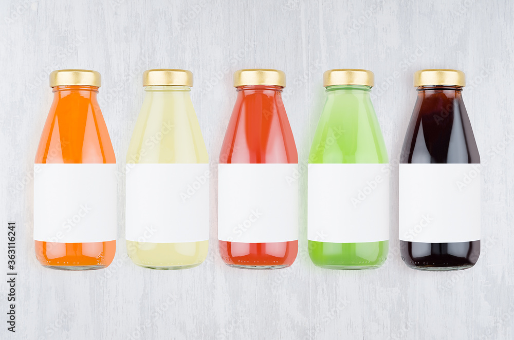 Organic vegetables juices - set of different color juices with cap in ...