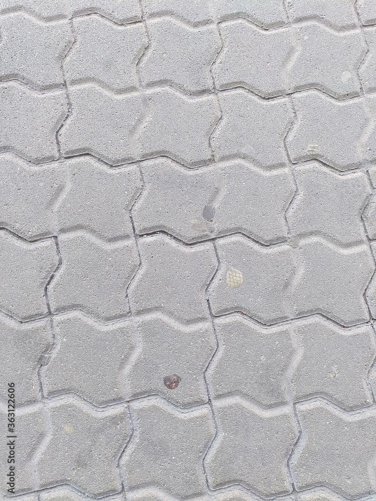 Gray urban pavement floor tiles with chewing gum, top view. Grey ...