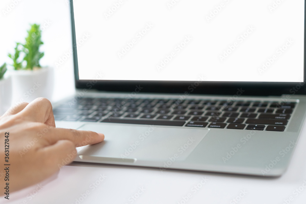 People using laptop to work study on work desk with clean nature ...