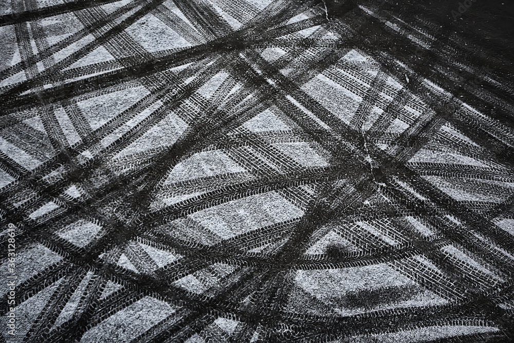 tire tracks on snow road, texture winter road, ice, motor transport ...