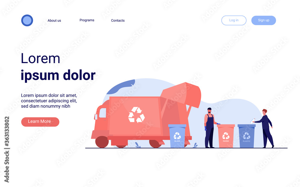 Garbage collector cleaning waste bin flat vector illustration. Cartoon ...