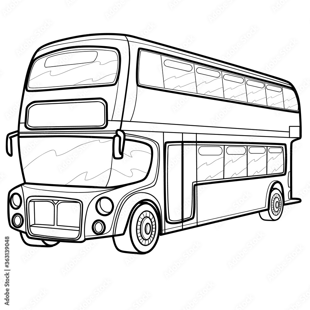 double-decker bus sketch, coloring, isolated object on white background ...