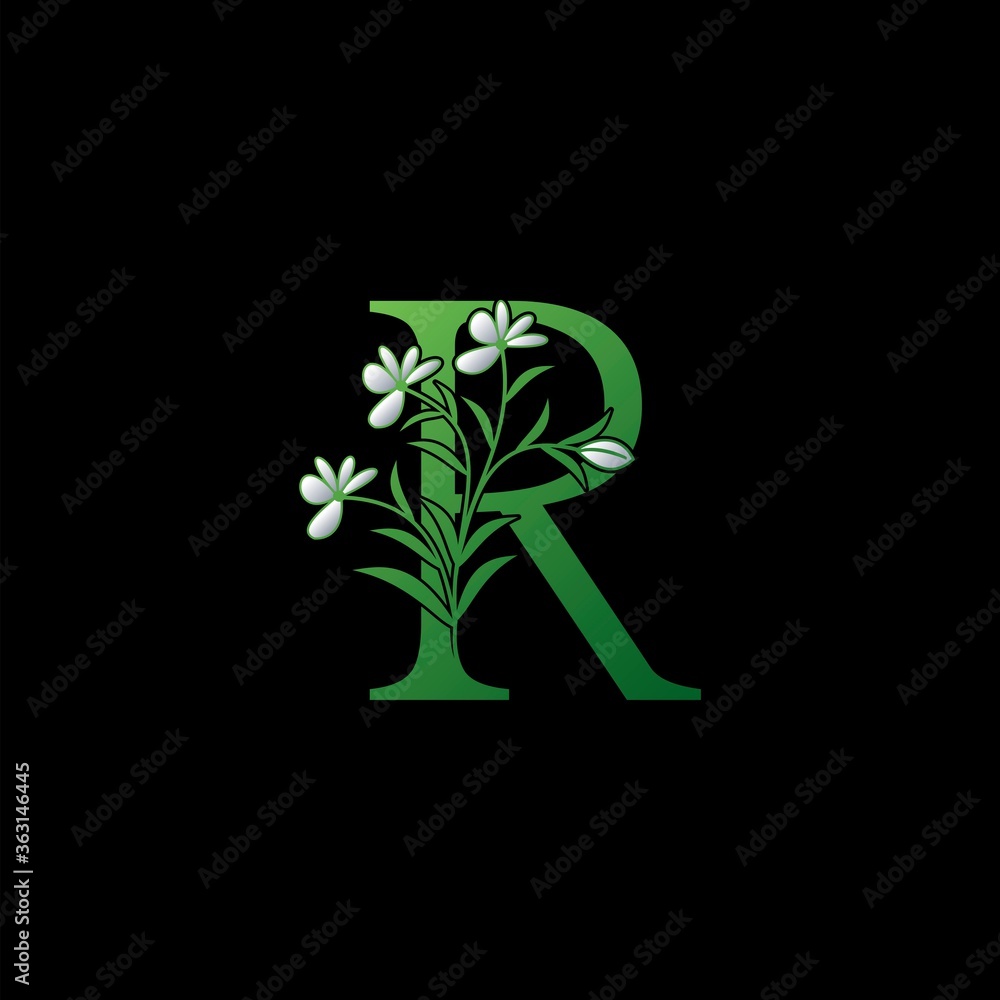 Green Nature Flower Initial Letter R logo icon, vector letter with ...