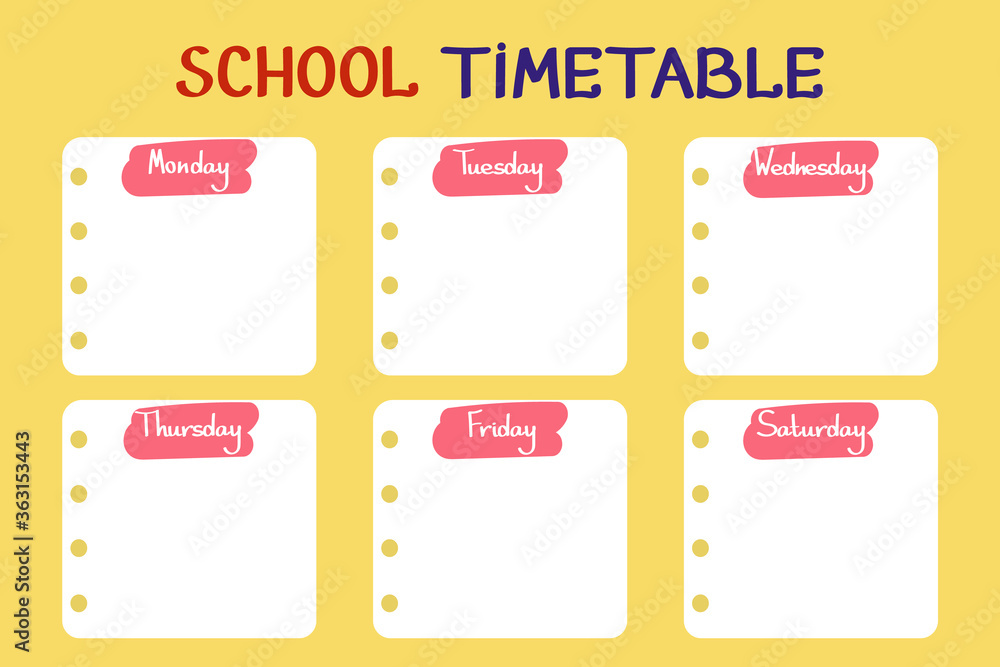 School timetable.Template of the schedule of the day and lessons of ...