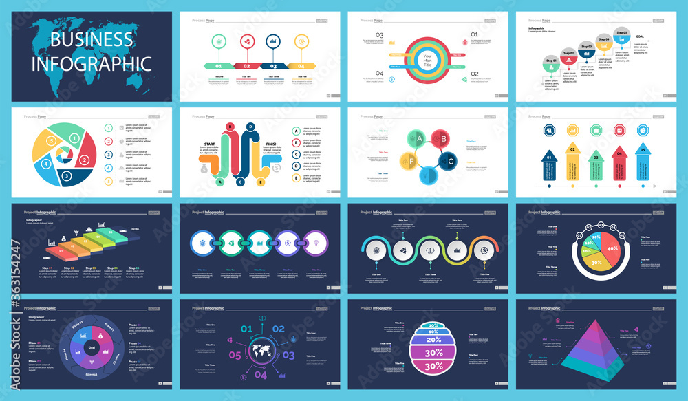 Colorful analysis or finance concept infographic charts set. Business ...