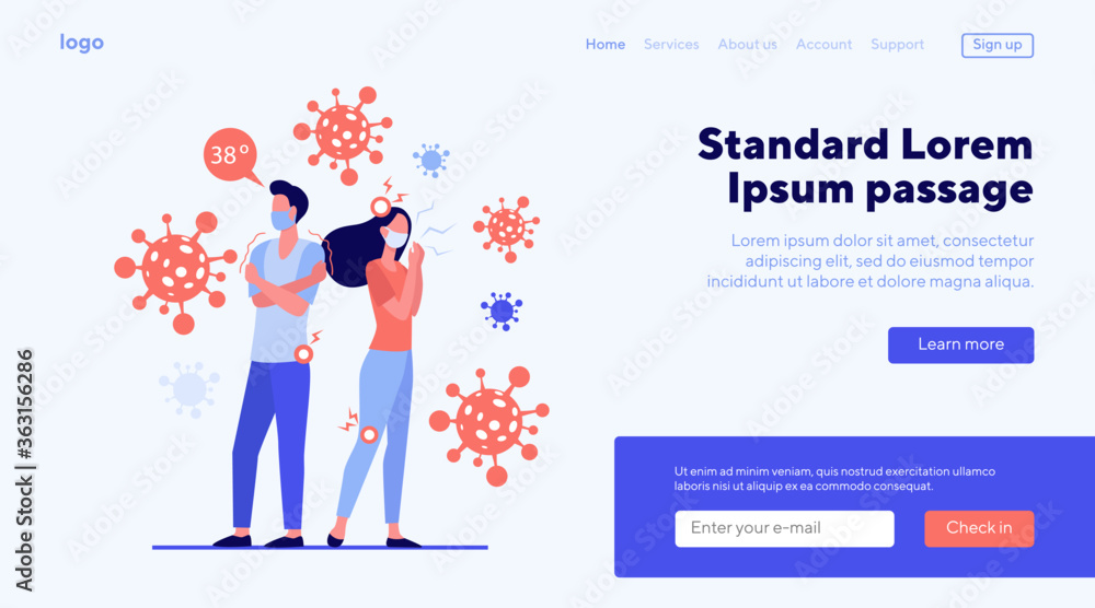 Vecteur Stock Infected people wearing face masks suffering from anxiety and coronavirus symptoms ...