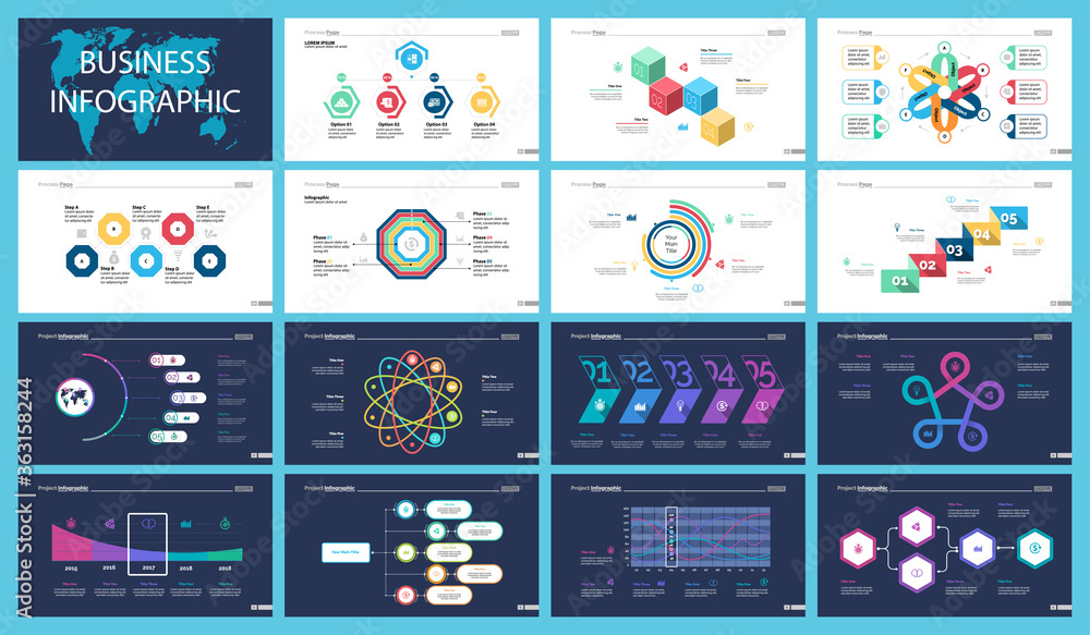 Colorful economics or production concept infographic charts set ...