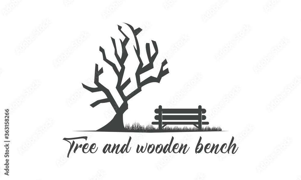 Wood Bench and tree illustration logo design Stock Vector | Adobe Stock