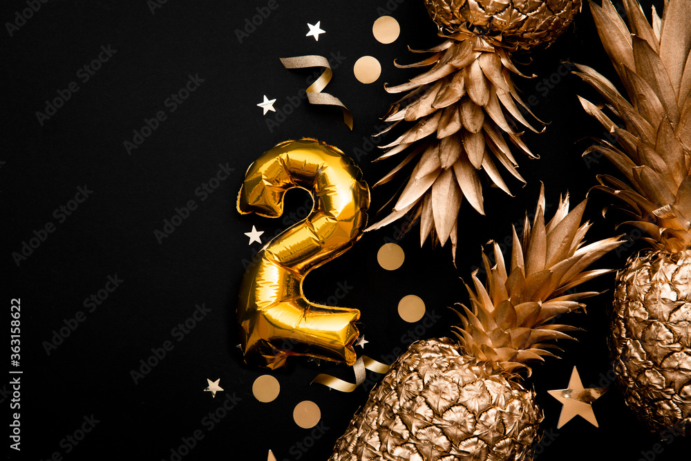 2nd birthday celebration background with gold balloons and golden ...