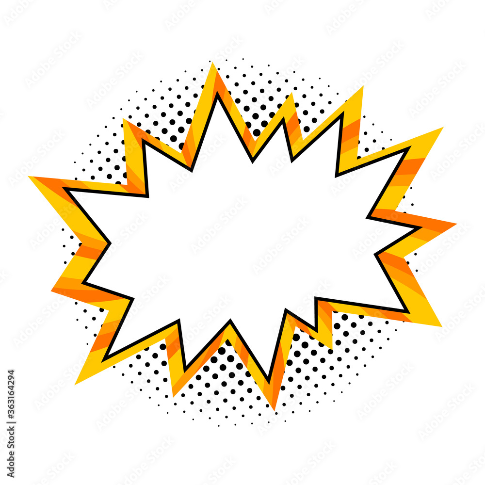 Pop art speech bubble template for your design. Comic style empty yellow bang banner on white ...
