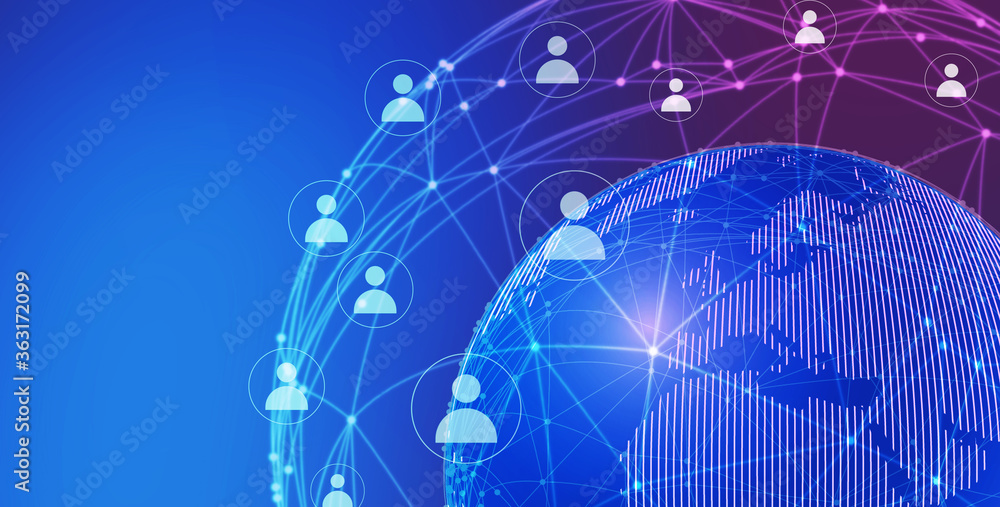 World Globe With Connected People Icons Over Blue Background, Collage ...