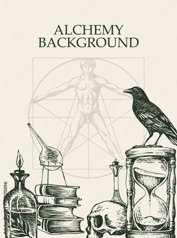 Alchemy background. Vintage artistic illustration on alchemical theme ...