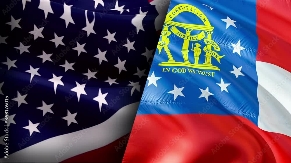 Georgia State flag waving. National 3d United States flag waving. U.S ...
